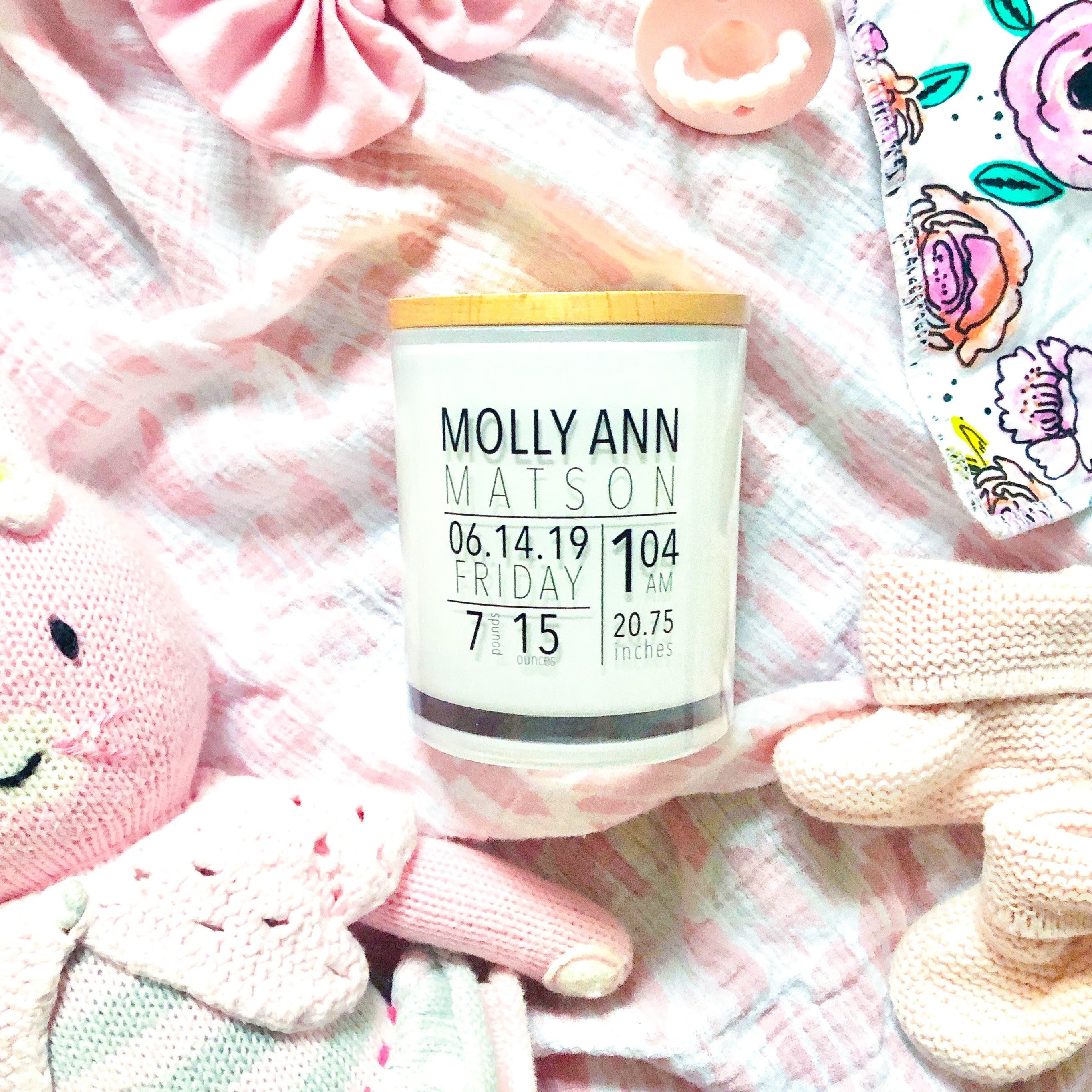 BABY BIRTH STATS CUSTOM CANDLE – Unplug Soy Candles