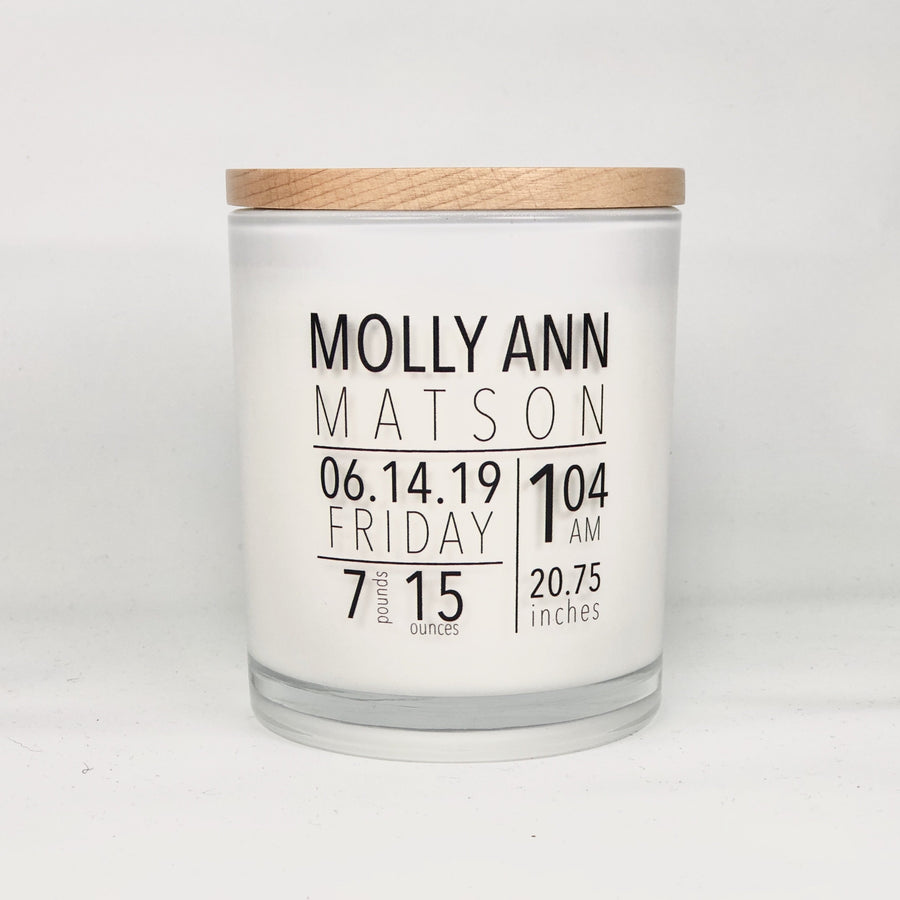 BABY BIRTH STATS CUSTOM CANDLE – Unplug Soy Candles